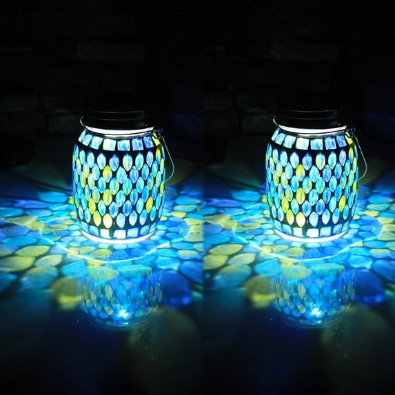 2PACK Mosaic Lights Solar Outdoor Hanging Lanterns, Garden Decor ...