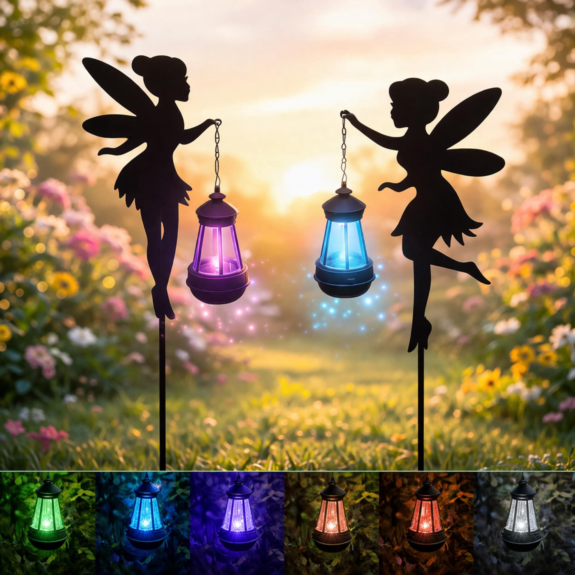 2PACK Solar Fairy Garden Accessories Outdoor 1 Pair - Metal Stakes ...