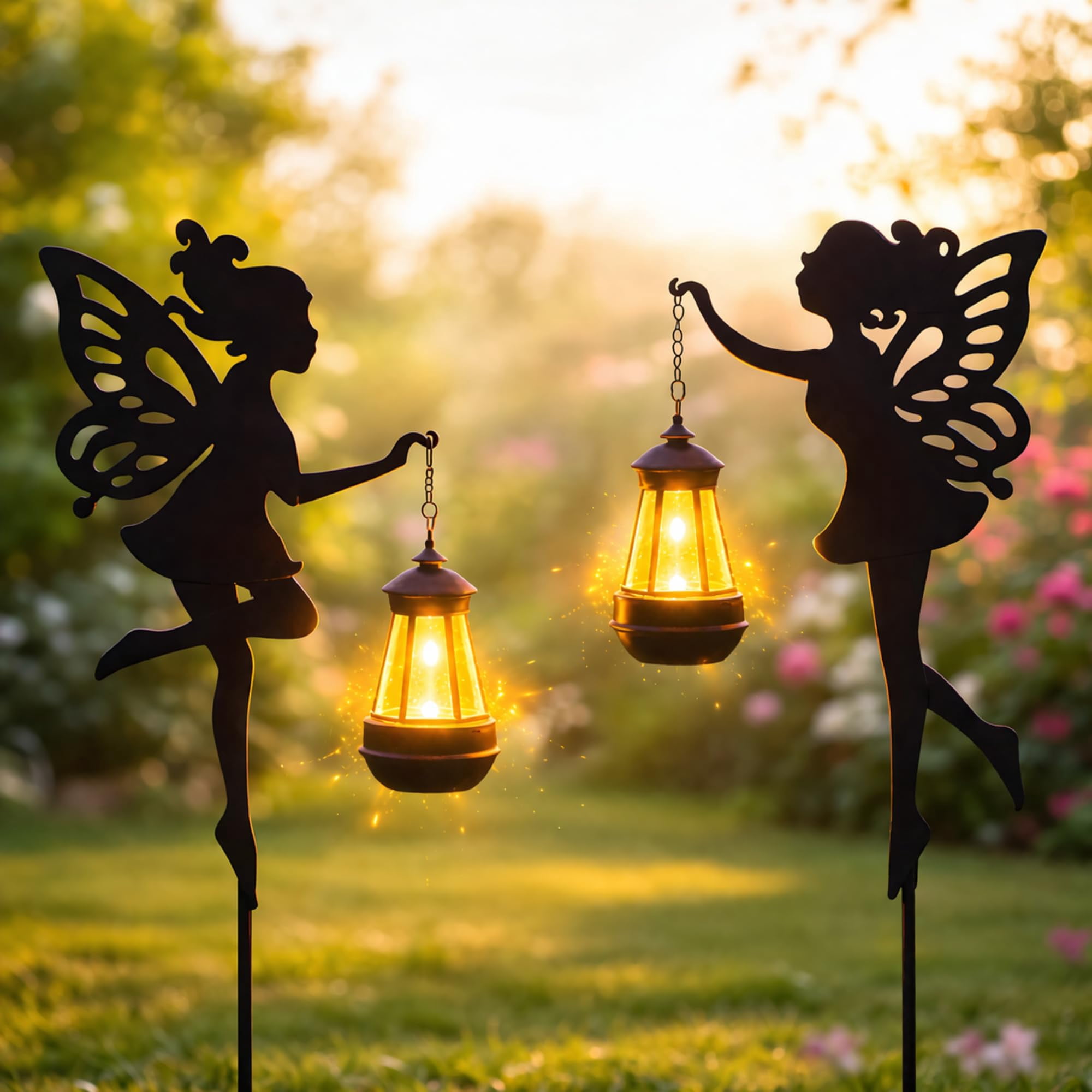 2PACK Solar Fairy Garden Accessories Outdoor 1 Pair - Metal Stakes ...