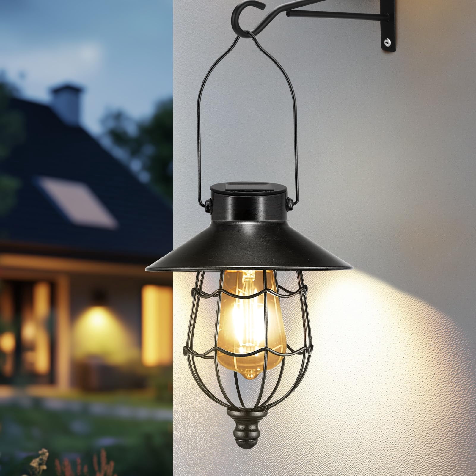 2PACK Solar Lanterns Outdoor Hanging Metal Vintage Lantern Warm White ...