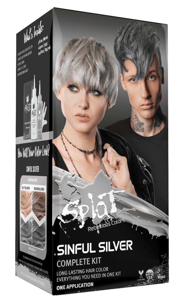(2PACK) Splat Complete Kit, Sinful Silver, Semi-Permanent Gray Hair Dye ...