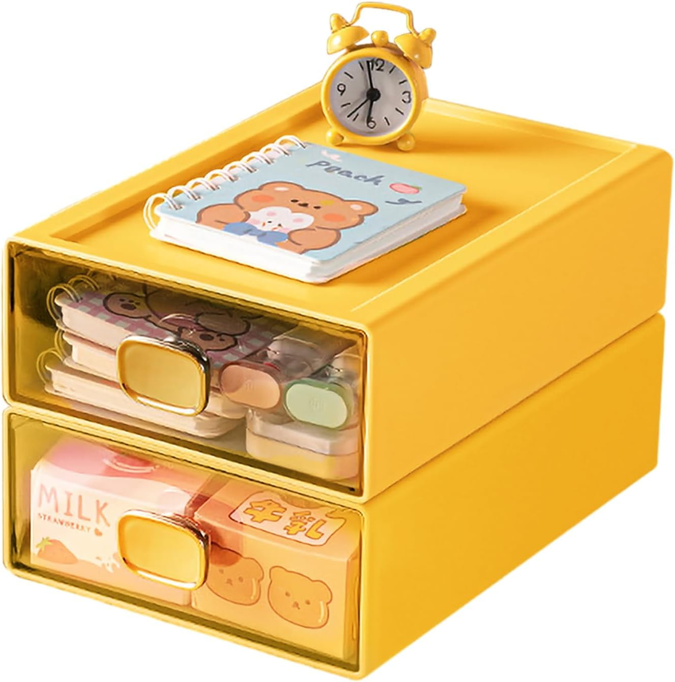 2PACK Stackable Desktop Organizer with Drawer 6.5"x9"x3" Desk Storage Drawer Office Plastic ...