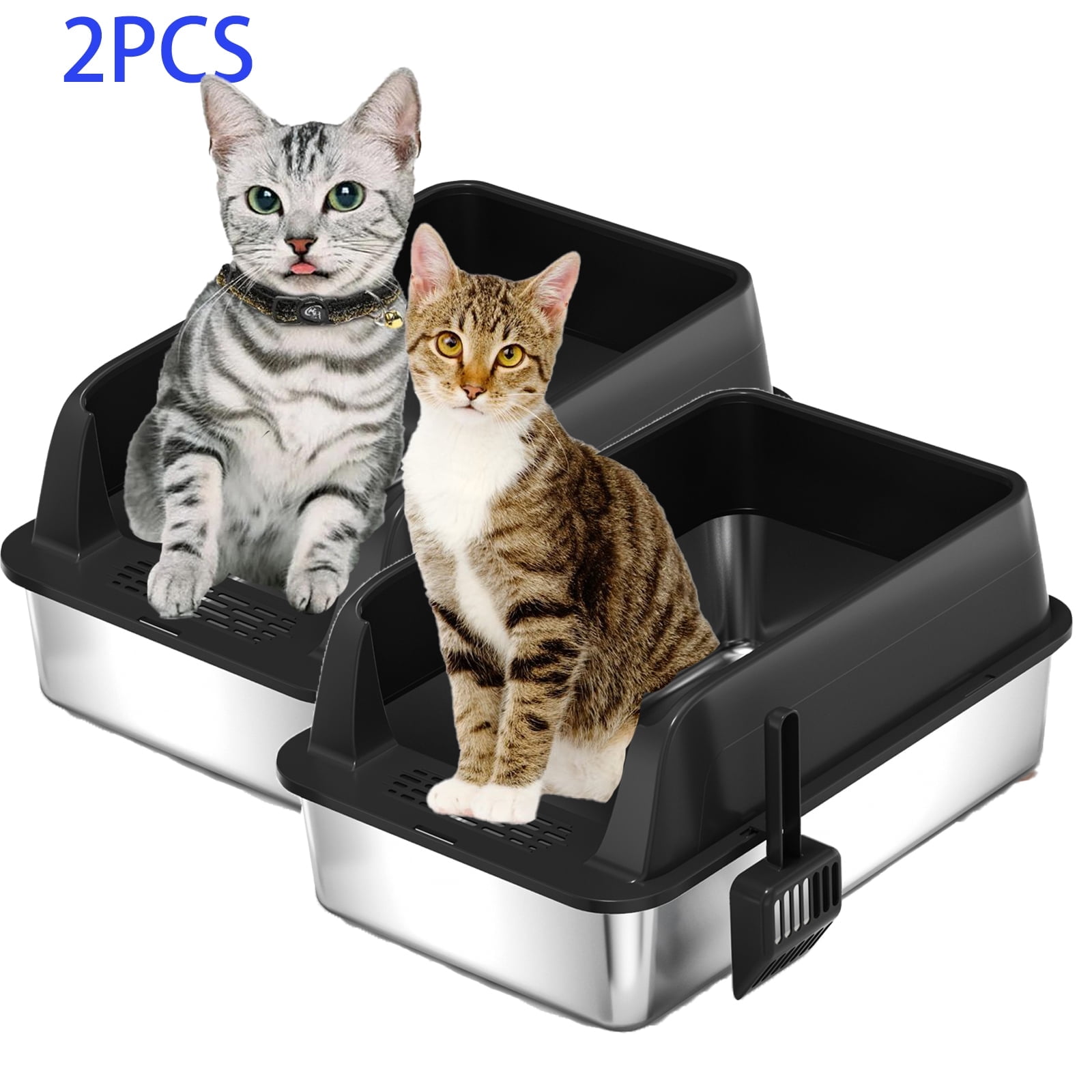 2PACK Stainless Steel Litter Box, Extra Large Litter Boxes for Big Cats ...