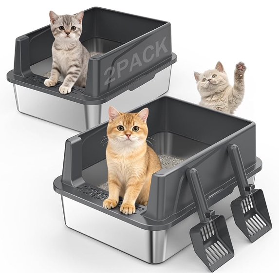 MY 2PACK Stainless Steel Litter Box, Extra Large Litter Boxes for Big ...