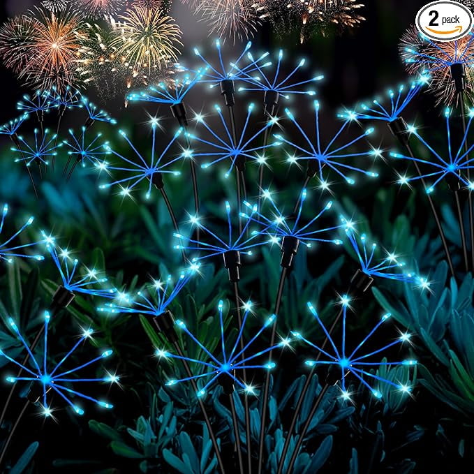 2PACKS Blue Firework Solar Christmas Lights Outdoor,Starburst Swaying ...