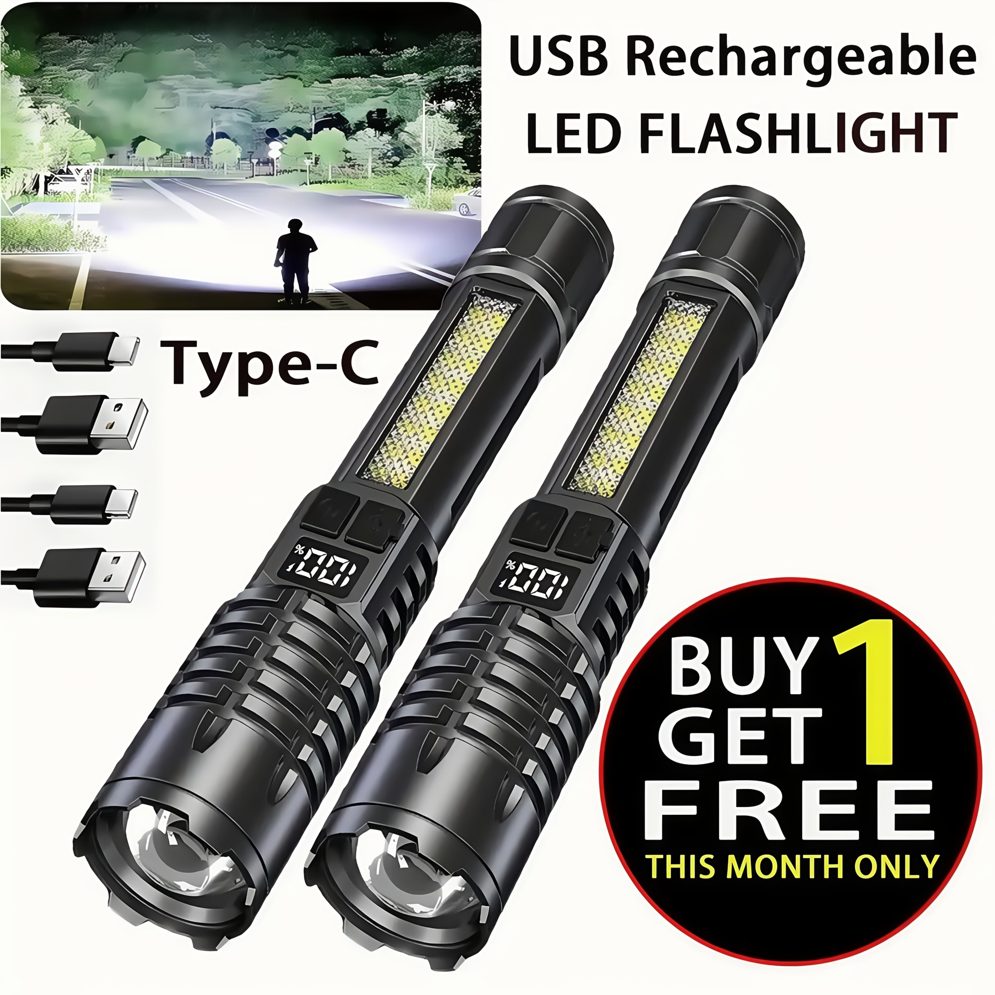 2PACKS High Lumens Rechargeable LED Flashlights Ultra-Bright ...