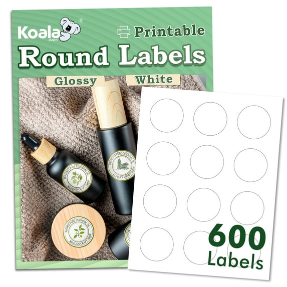 Koala Round Labels 2 Inch, Glossy White , 600 Labels Bulk Printable ...