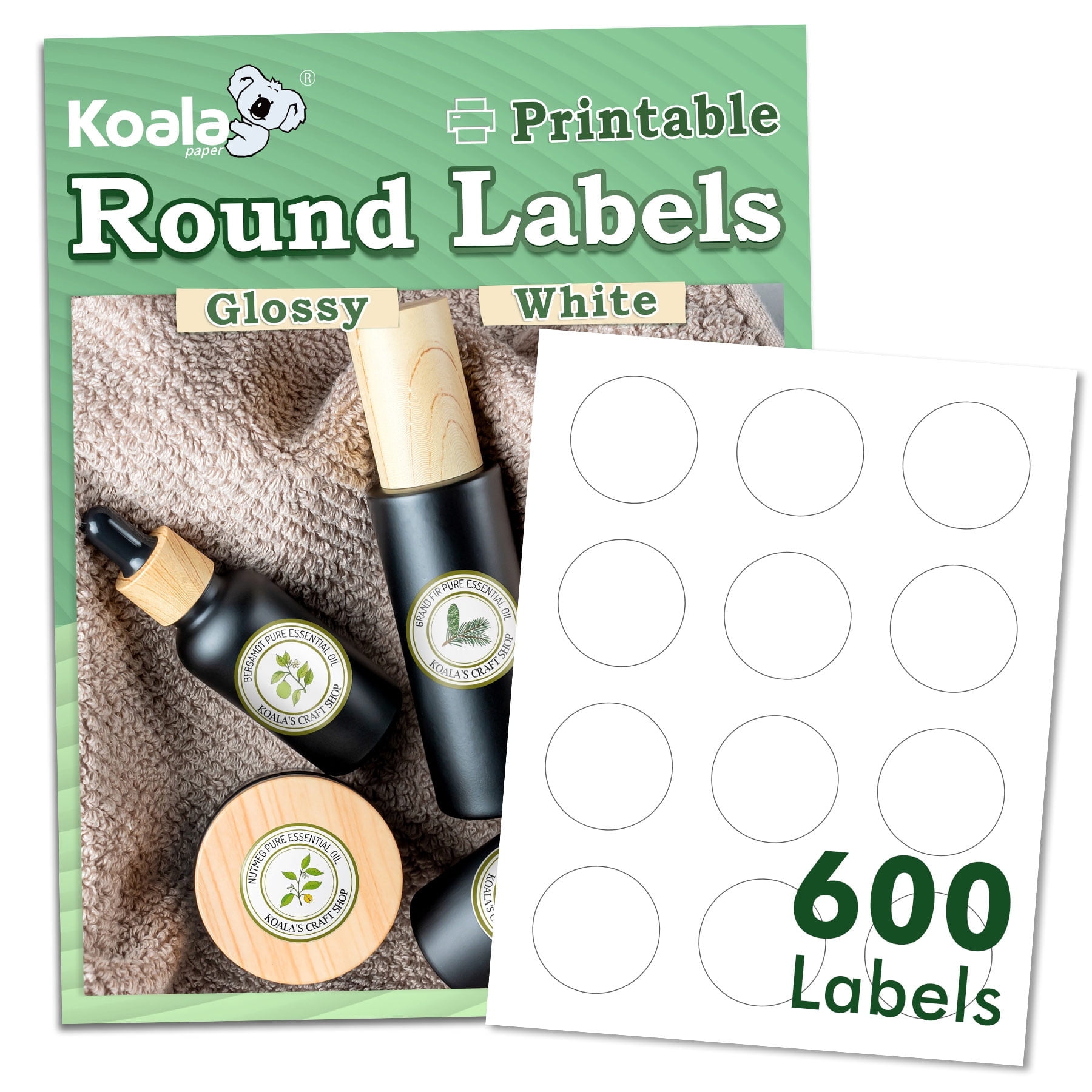 2PACKS Koala Round Labels 2 Inch Glossy White 600 Labels - Bulk ...