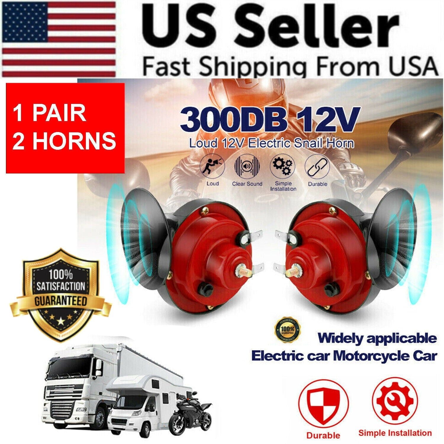 2PC 12V 300DB Super Loud Train Air Horn Waterproof Motorcycle Car Truck ...