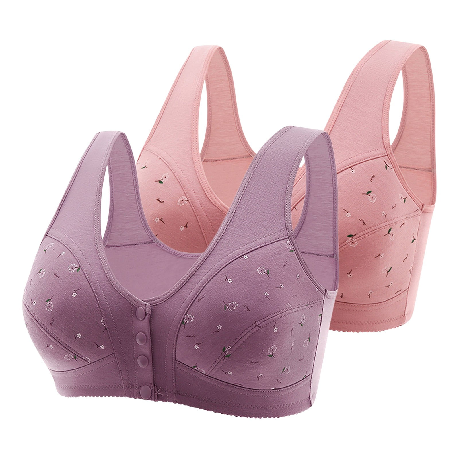 2PC 18 Hour Bras for Women Convenience Front Closure Daisy Bra Plus ...