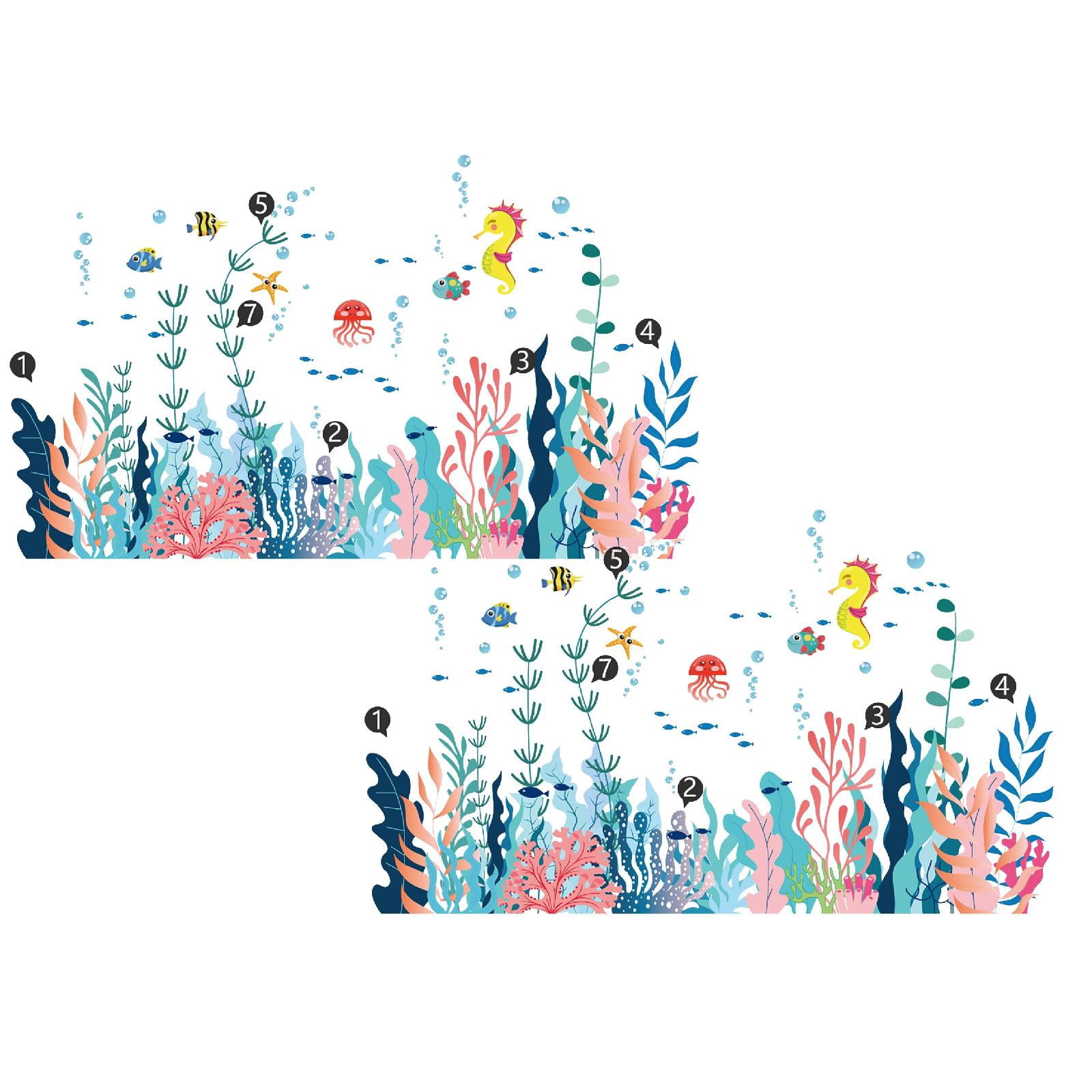 2PC 2 Sheets Large Under The Sea Wall Decals Ocean Creature Sea Life ...