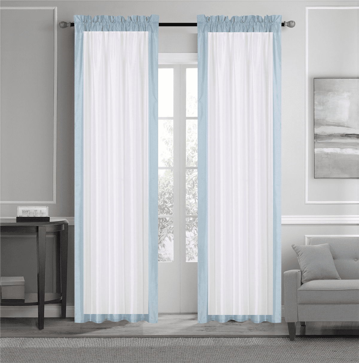 2PC 2-TONE COLOR SILKY SHEER WINDOW CURTAIN ROD POCKET PANEL 110"WIDE ...