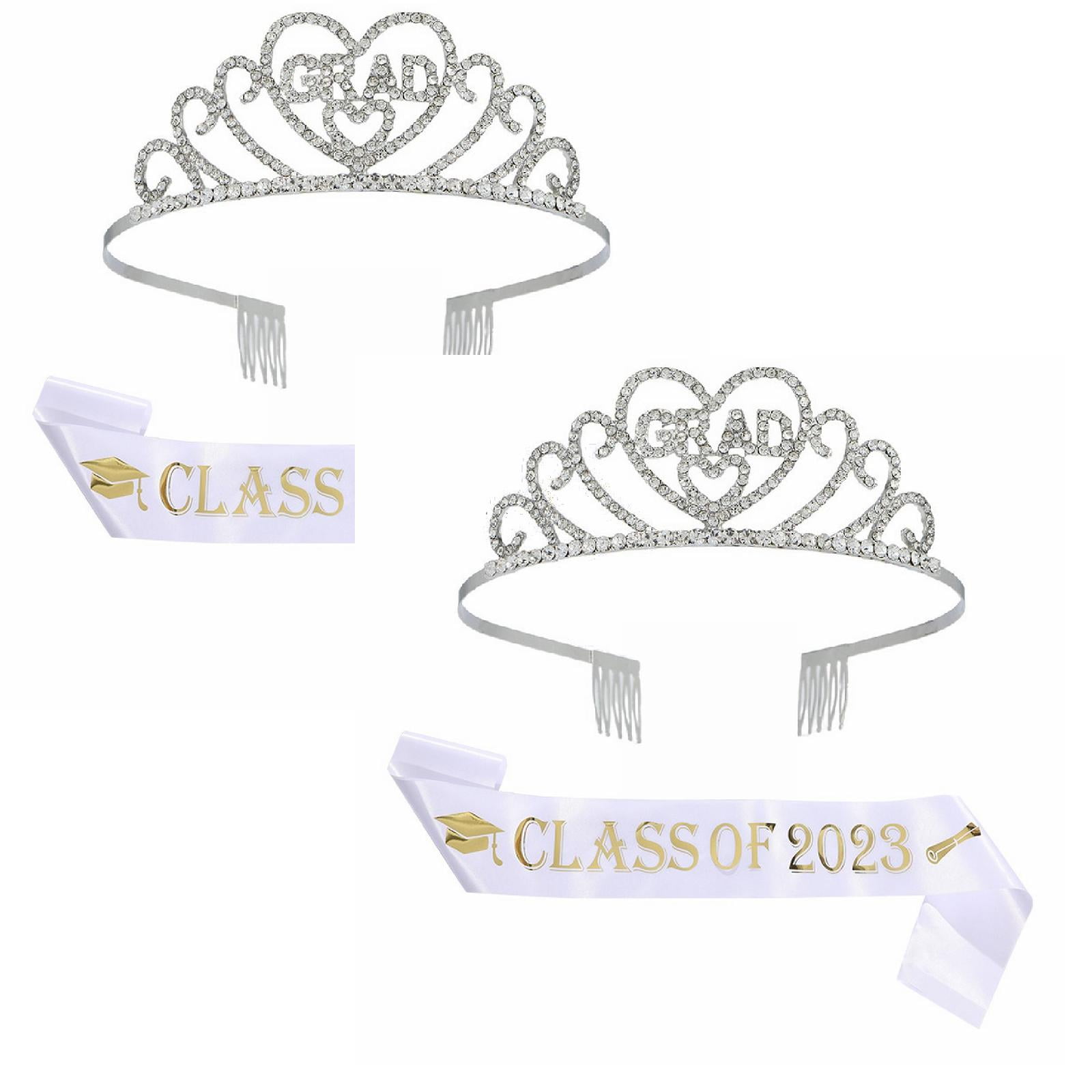 2PC 2023 Graduation Kits Glittered Metal Graduation Princess Grad Crown ...