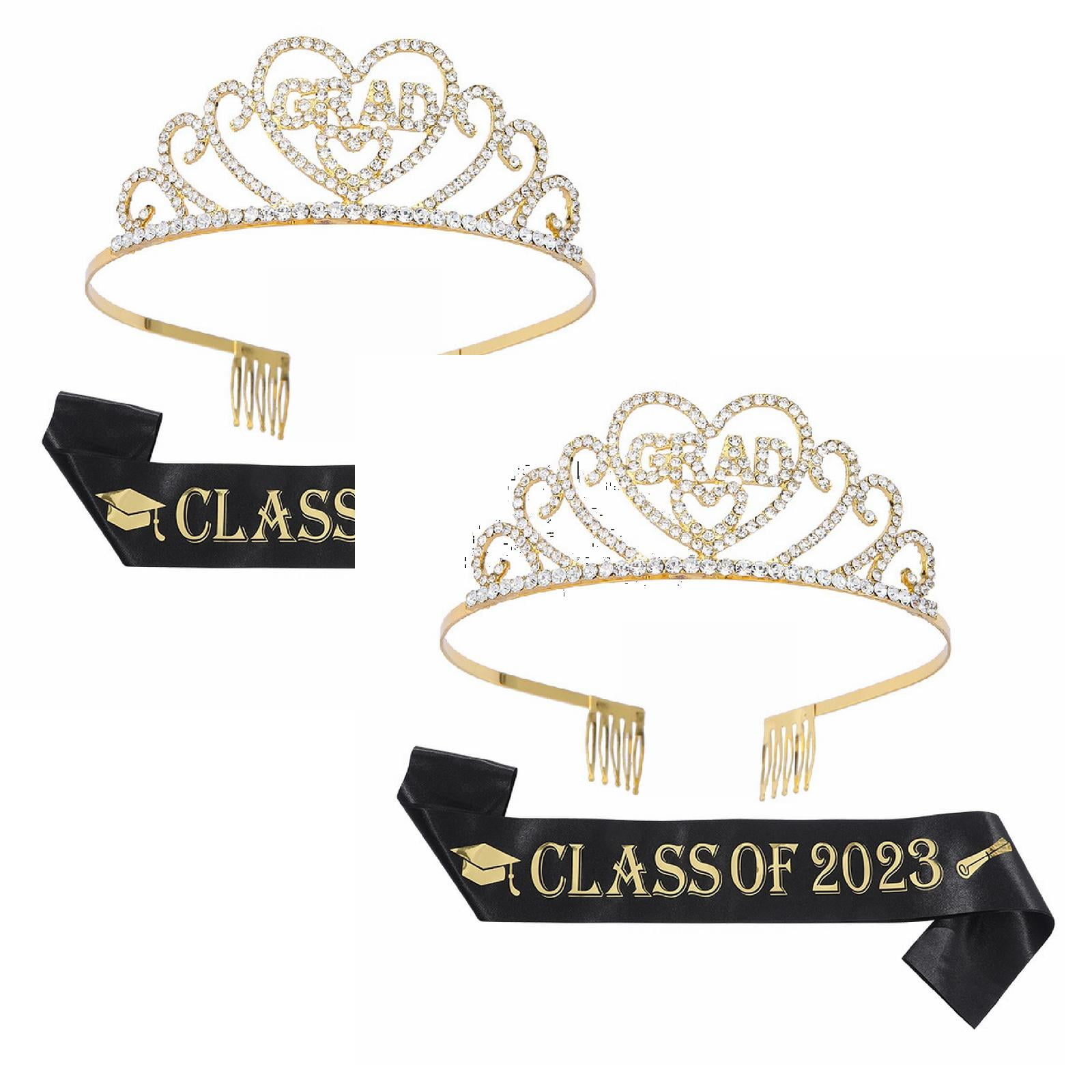2PC 2023 Graduation Kits Glittered Metal Graduation Princess Grad Crown ...
