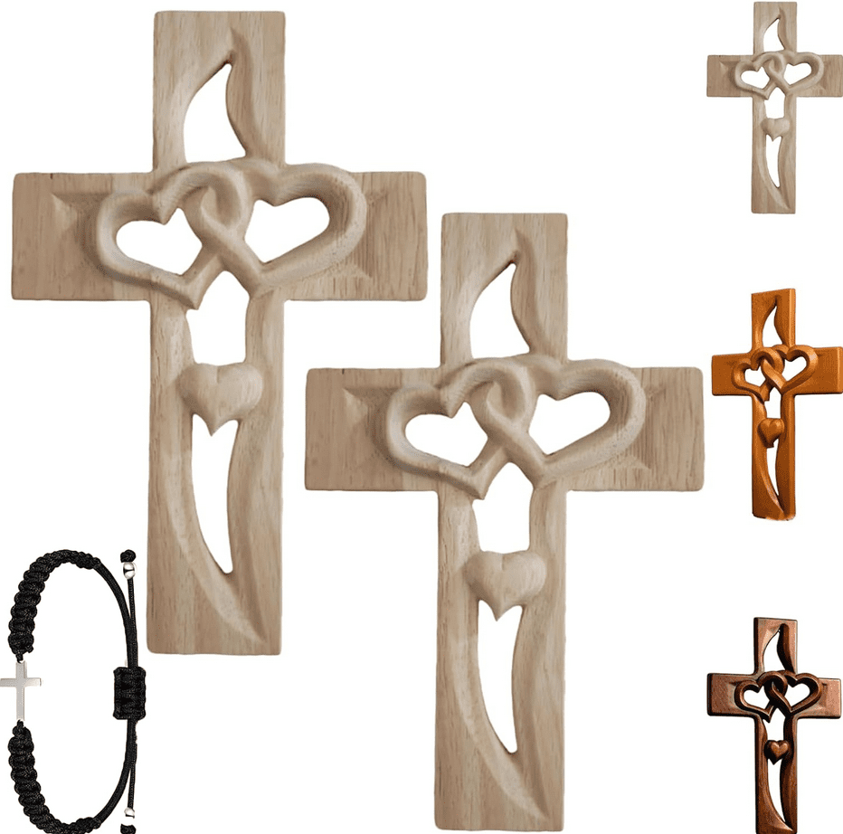 2PC 2026 New Marriage Cross for Wall, Hand-Carved Intertwined Hearts ...