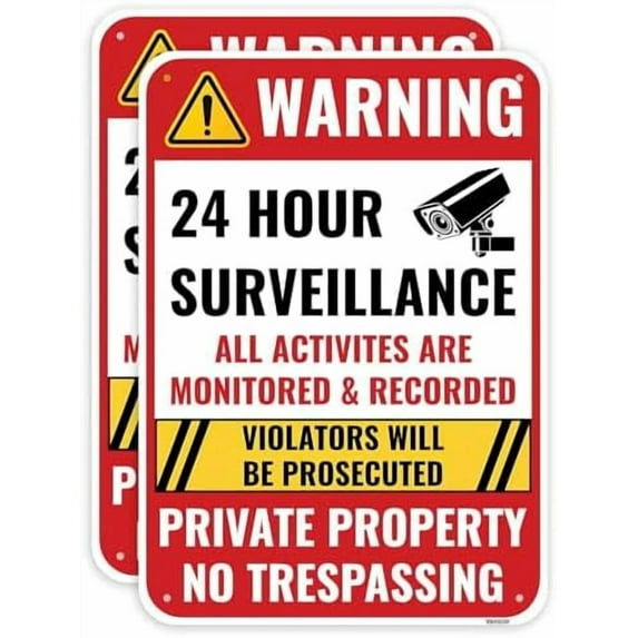 2PC 24 Hour Surveillance Sign, 14 x 10 Inches - Aluminum - Private ...