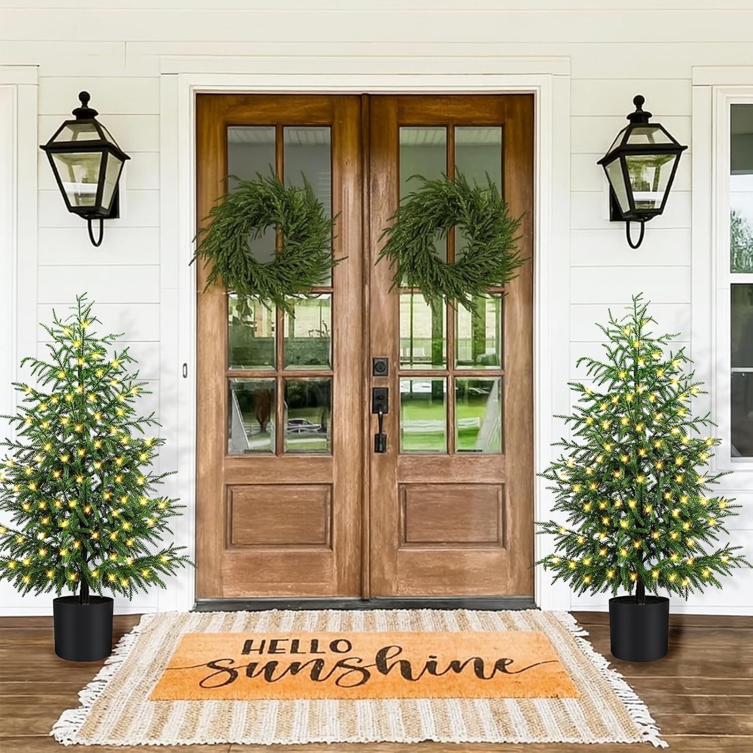 2PC 2FT Pre-Lit Norfolk Pine Artificial Twinkle Green Christmas Tree ...