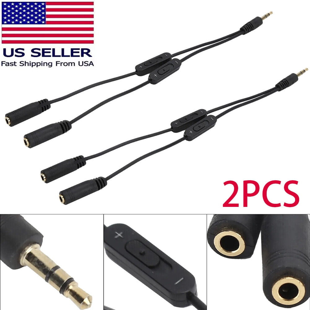 2PC 3.5mm Audio Splitter Adapter Earphone Headphone AUX Stereo Cable ...