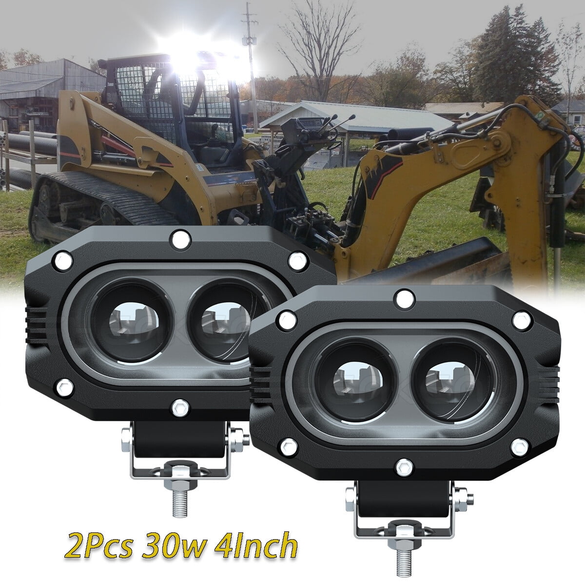 2PC 4'' LED HeadLamp for Caterpillar Skid Steers Excavator Fitklift ...