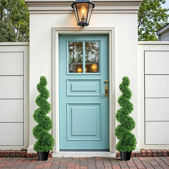 2PC 4FT Decorative Fake Greenery in Planter Pots, Artificial Boxwood ...