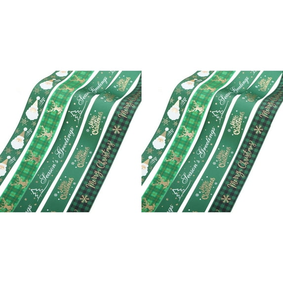 2PC 5 Yards Christmas Ribbons for Craft Holiday Printed Grosgrain ...
