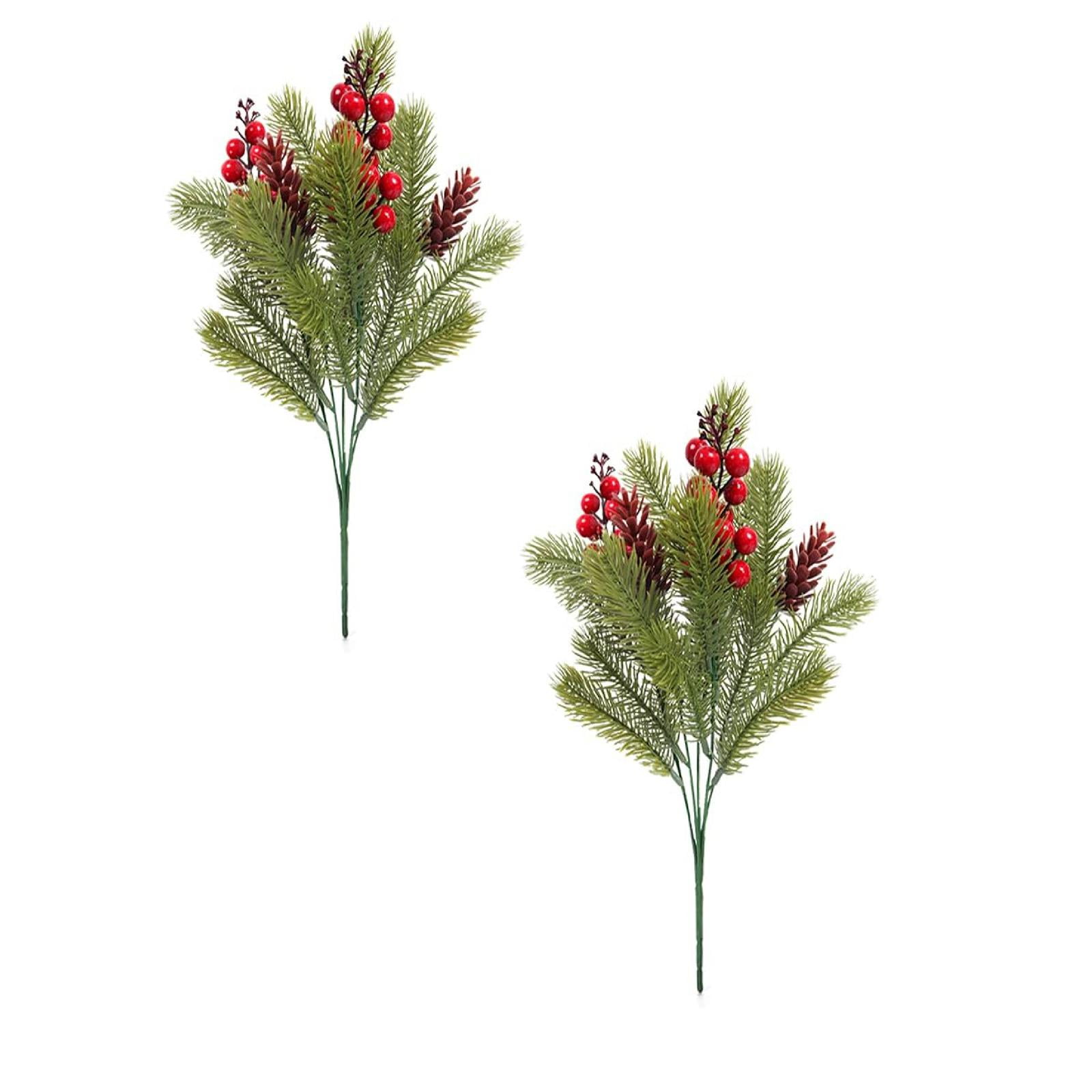 2PC Artificial Pine Branches with Cones and Artificial Red Berry Stems ...