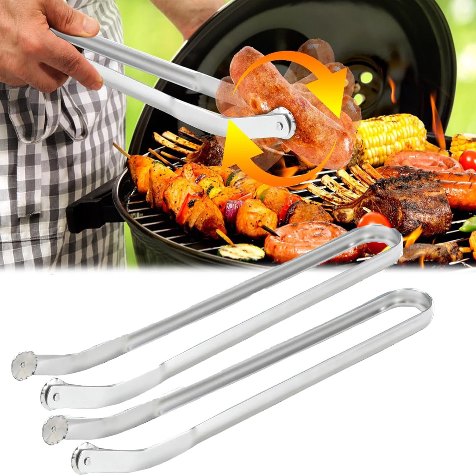 2PC BBQ Sausage Turning Tongs, Stainless Steel Kitchen Cooking Tongs ...