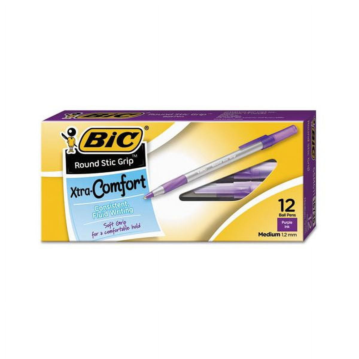 2PC BIC Round Stic Grip Xtra Comfort Ballpoint Pen, Easy-Glide, Stick ...