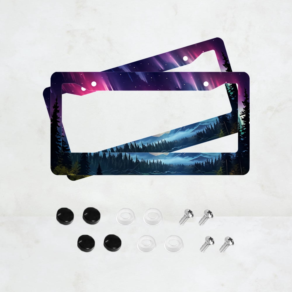 2PC Beautiful Aurora Night Sky License Plate Prame Aluminum Rust-Proof ...