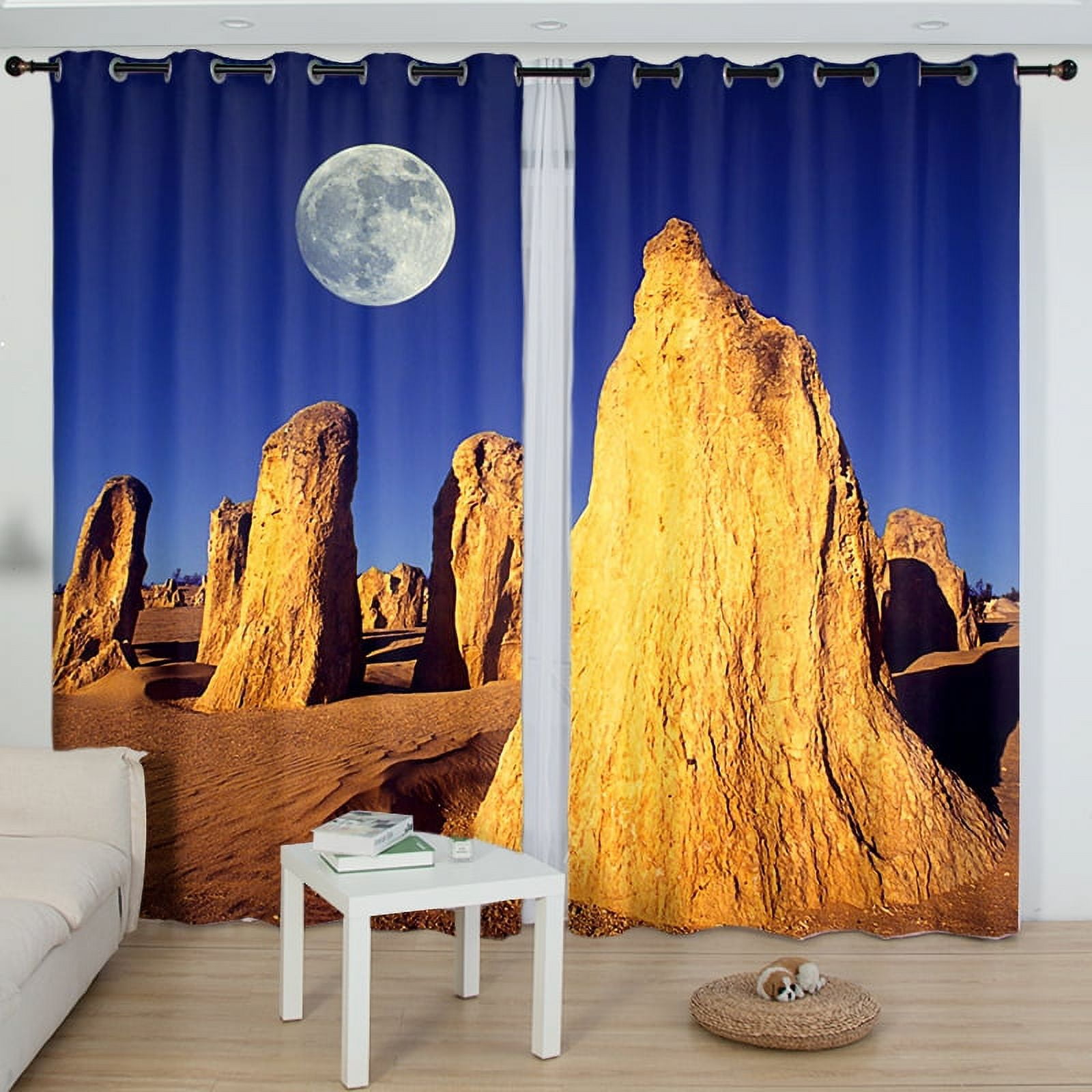 2PC Beautiful Scenery Curtain Snow Mountain Forest River Printed ...