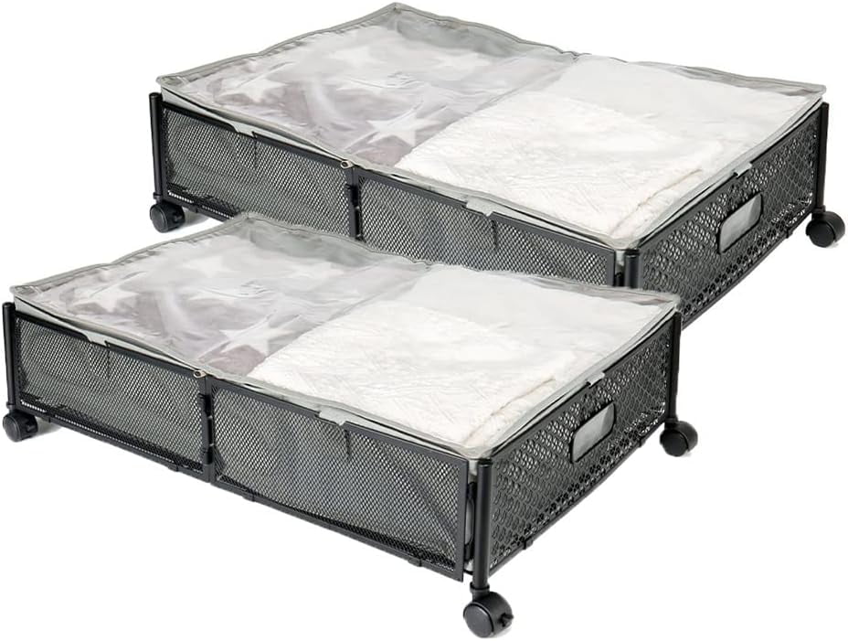 2PC Under Bed Storage Containers with Wheels,Metal Underbed Storage ...