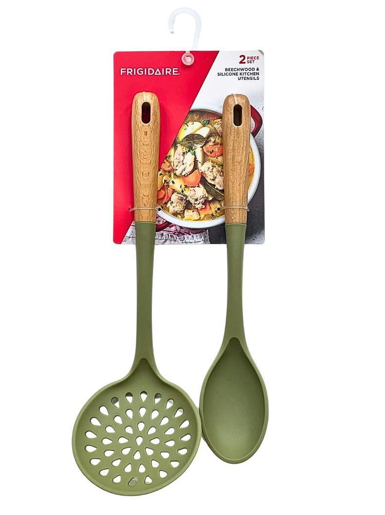 2PC Beechwood and Silicone Utensil Set, Large Skimmer, Large Spoon ...