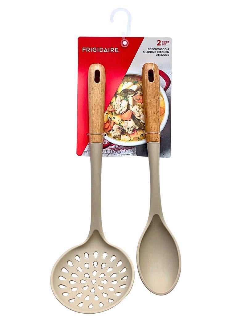 2PC Beechwood and Silicone Utensil Set, Large Skimmer, Large Spoon ...