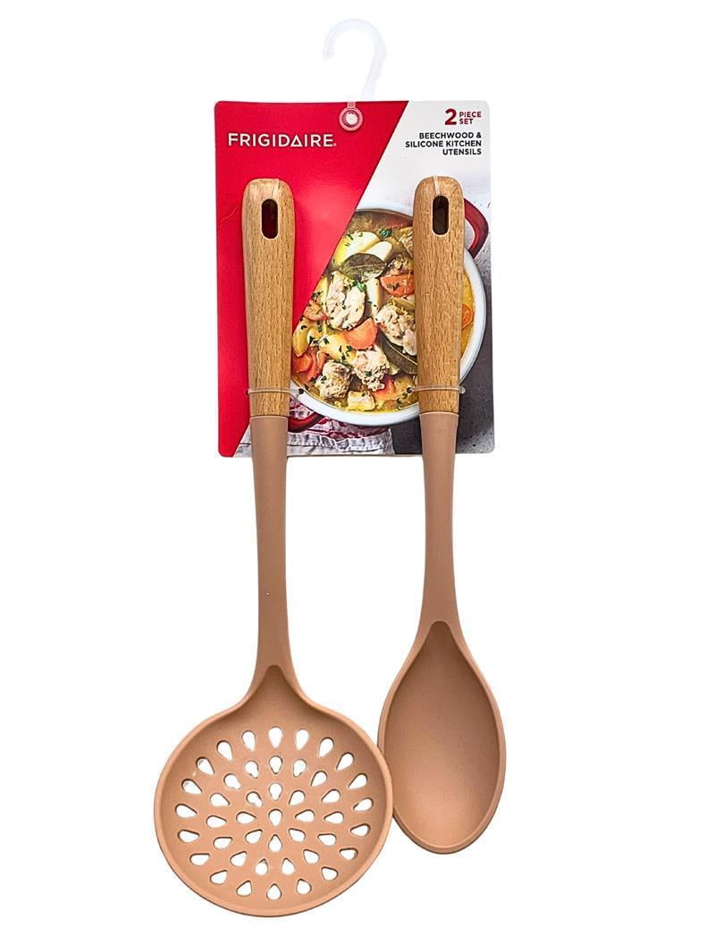 2PC Beechwood and Silicone Utensil Set, Large Skimmer, Large Spoon ...