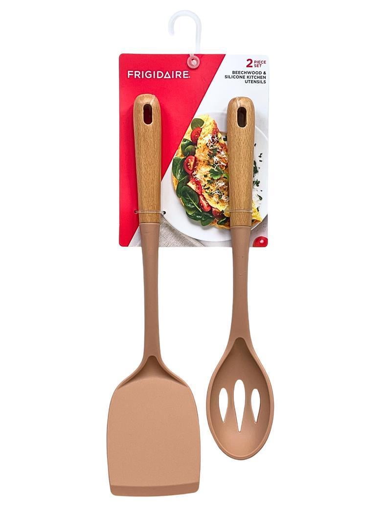 2PC Beechwood and Silicone Utensil Set, Large Turner, Large Slot Spoon ...