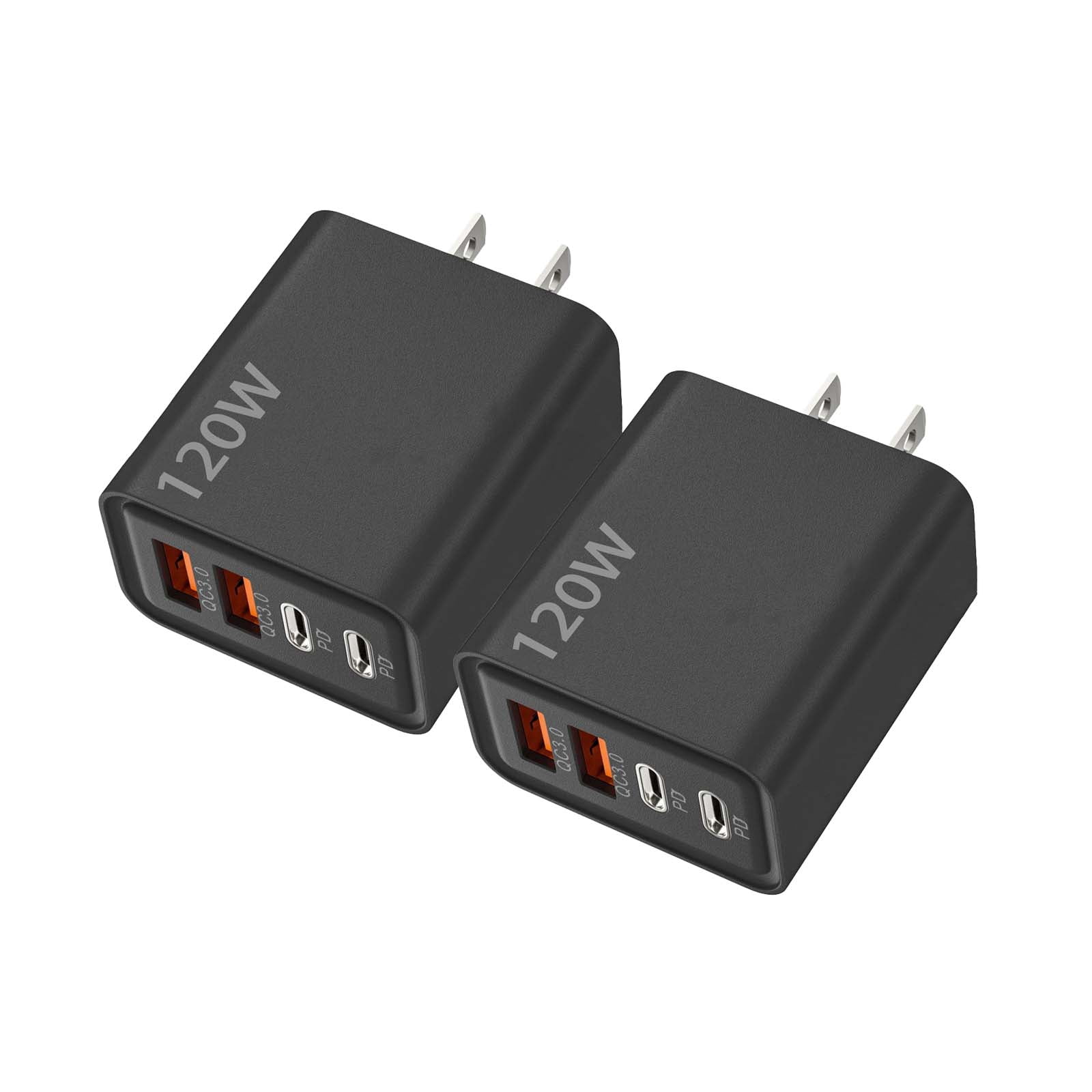 2PC Black 120W Fast Charger Gan Technology With 2 Type-C And 2 Usb ...