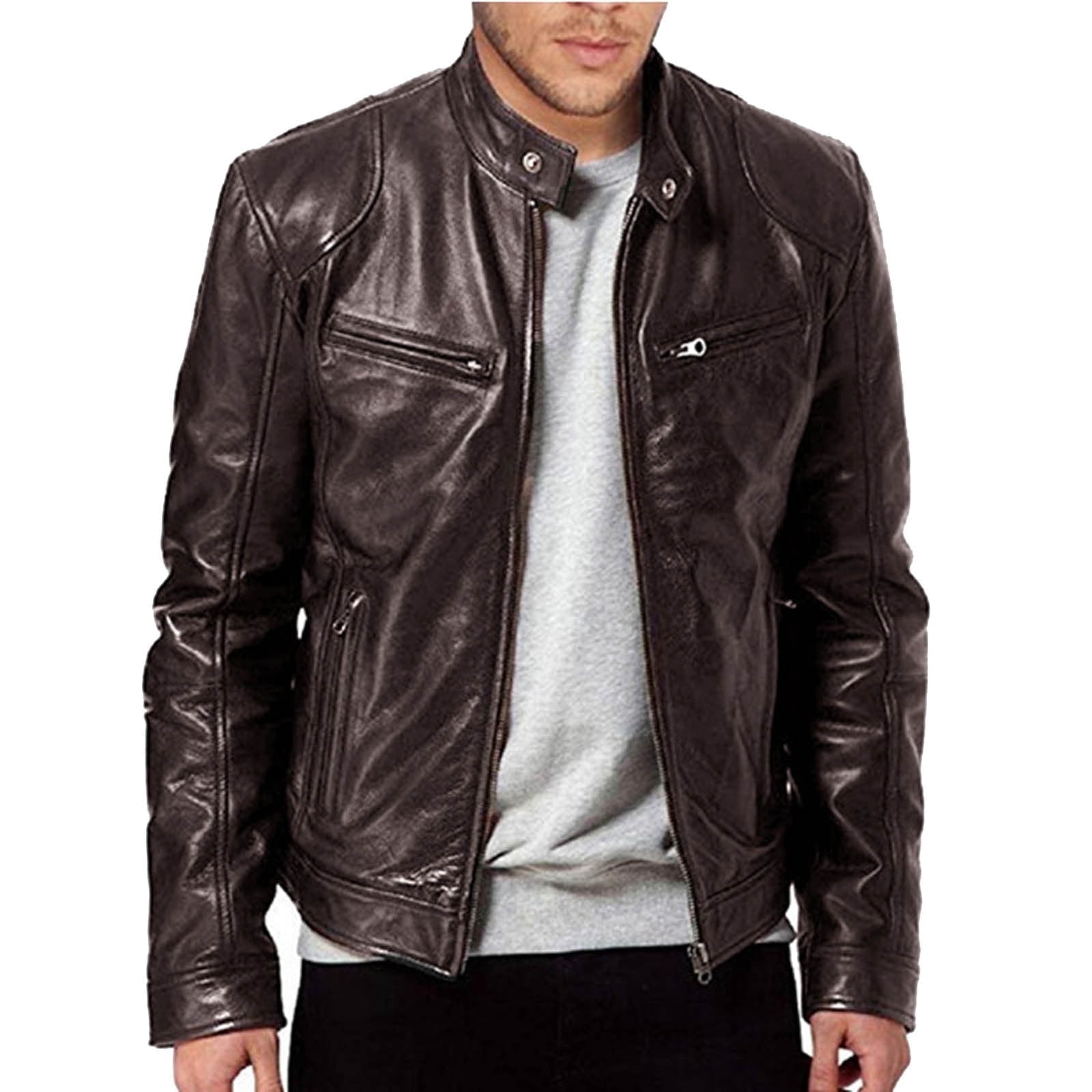 Kishawna Up to 60% Off Men's Winter Coats, Casual Leather Jacket, Brown ...