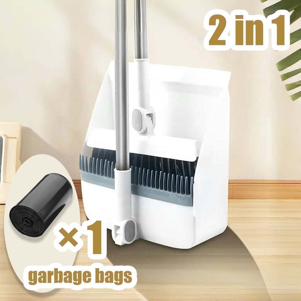 CCAGU Broom and Dustpan Set, 2-in-1 Upright Design, Long Handle, for ...