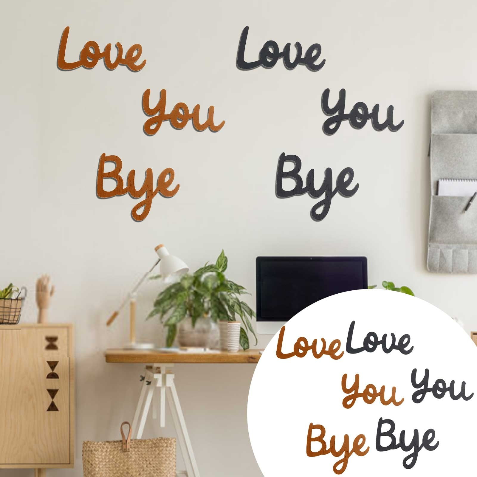 2PC Bye Love You Wooden Script Sign Hallway Home Door, Love You, Bye ...