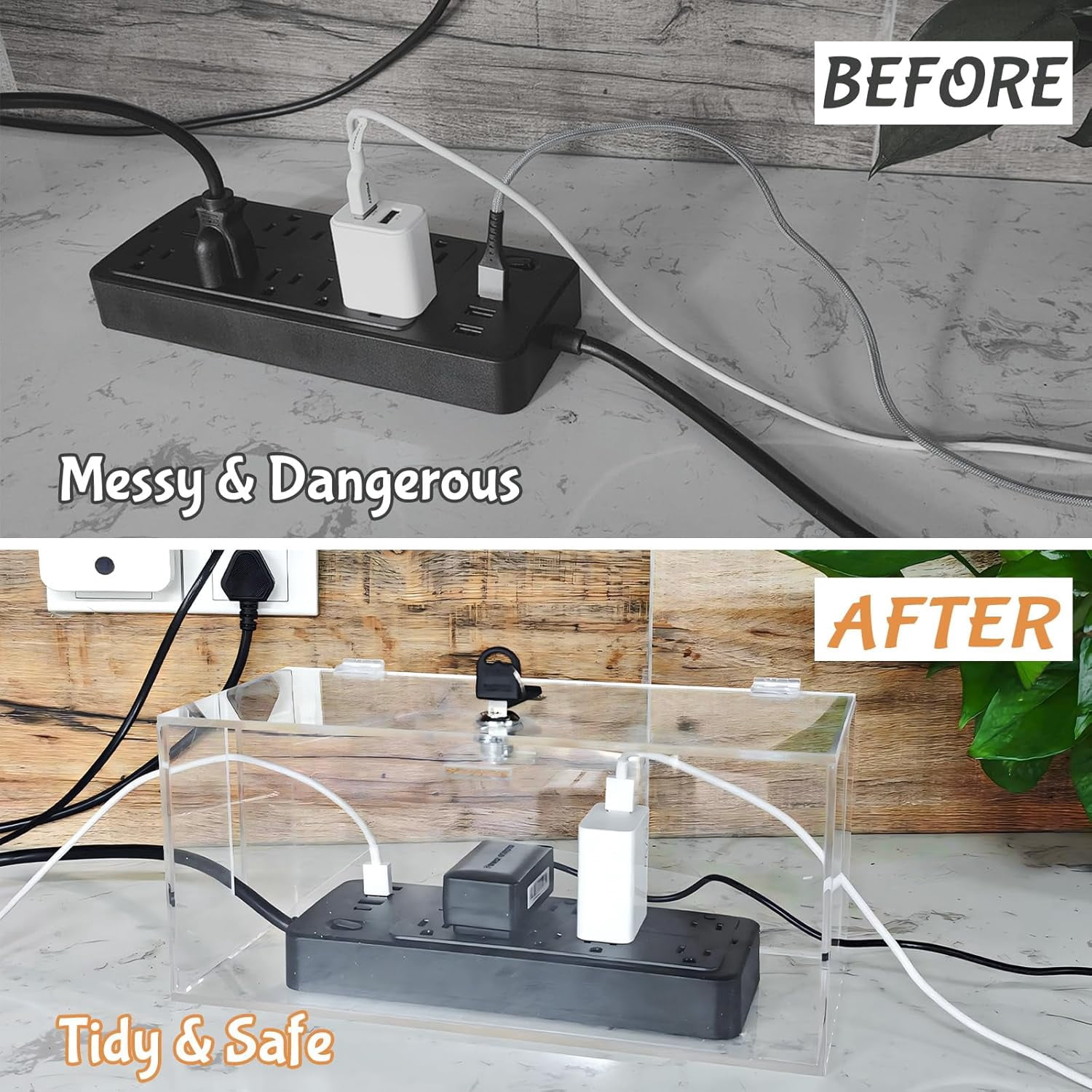 2PC Cable Management Box with Lock,Acrylic,Cable Organizer Box & Power ...