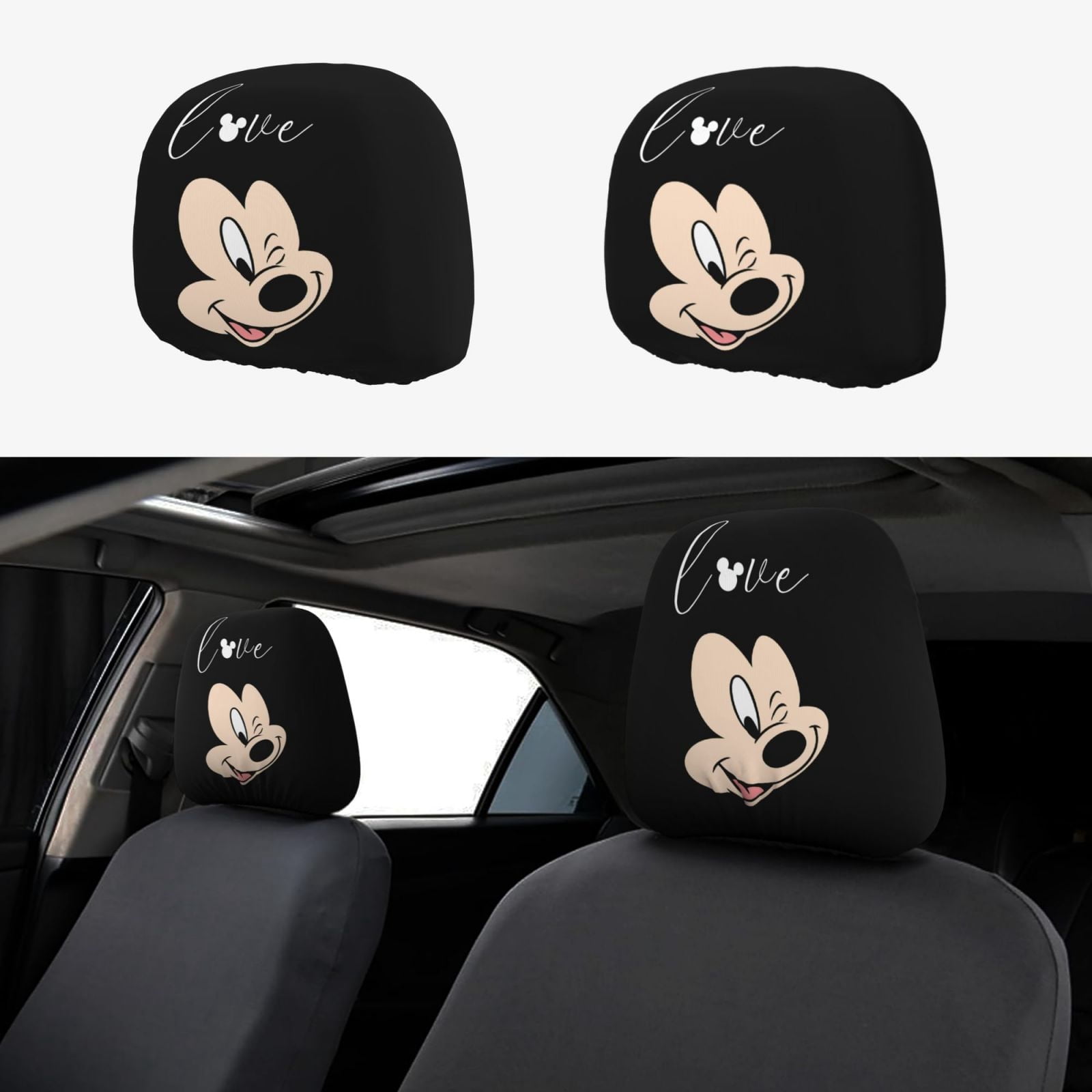 2PC Car Headrest Cover Mickey mouse Car Seat Covers Minnie And Daisy ...