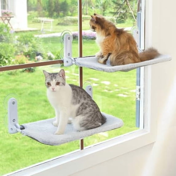 2PC Cat Window Perch Cordless Foldable Cat Hammock Bed for Window with ...
