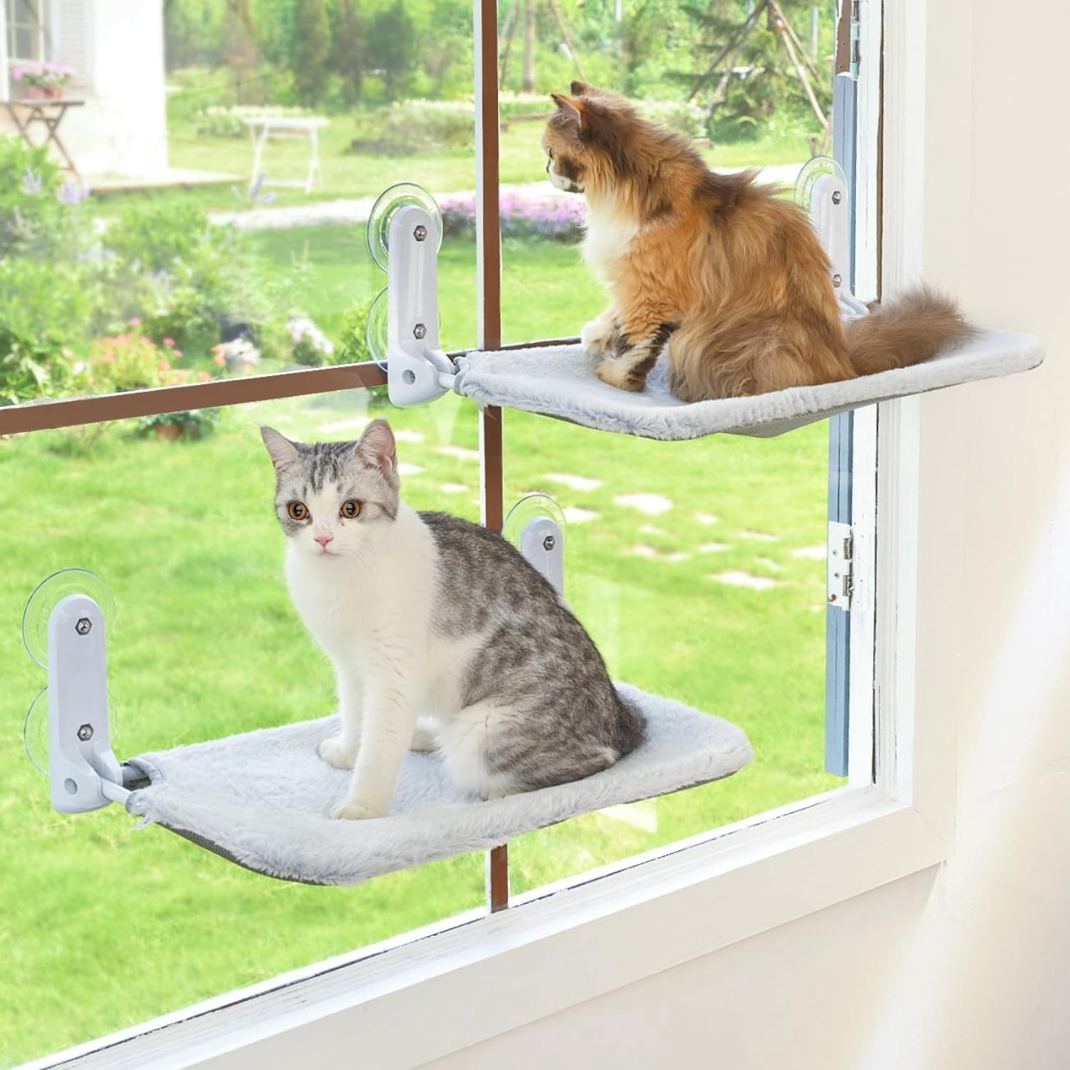 2PC Cat Window Perch Cordless Foldable Cat Hammock Bed for Window with ...