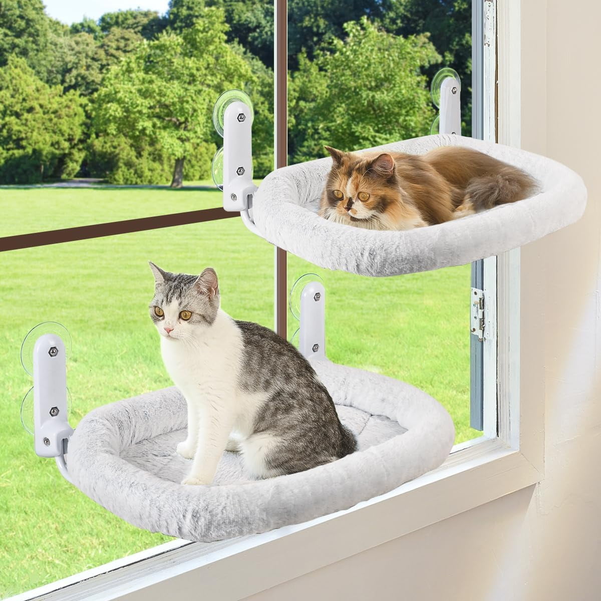 2PC Cat Window Perch Cordless Foldable Cat Hammock Bed for Window with ...