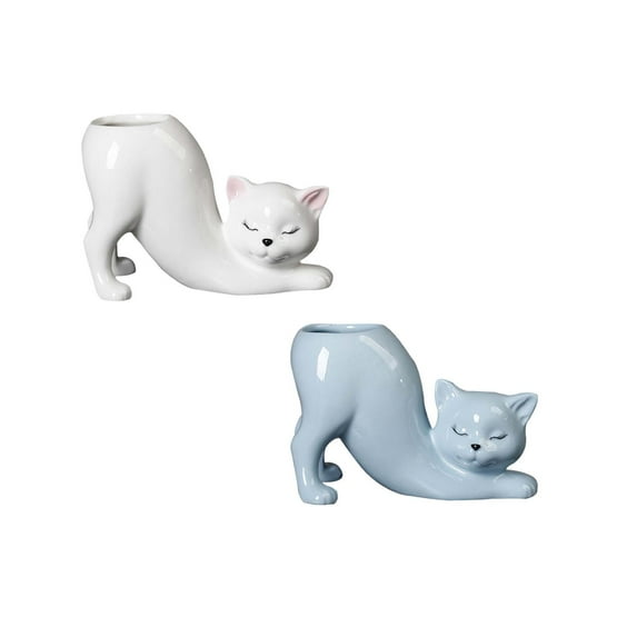 2PC Ceramic Tailless Cat Planter Pot with Drainage Hole,Cute Cat Flower ...