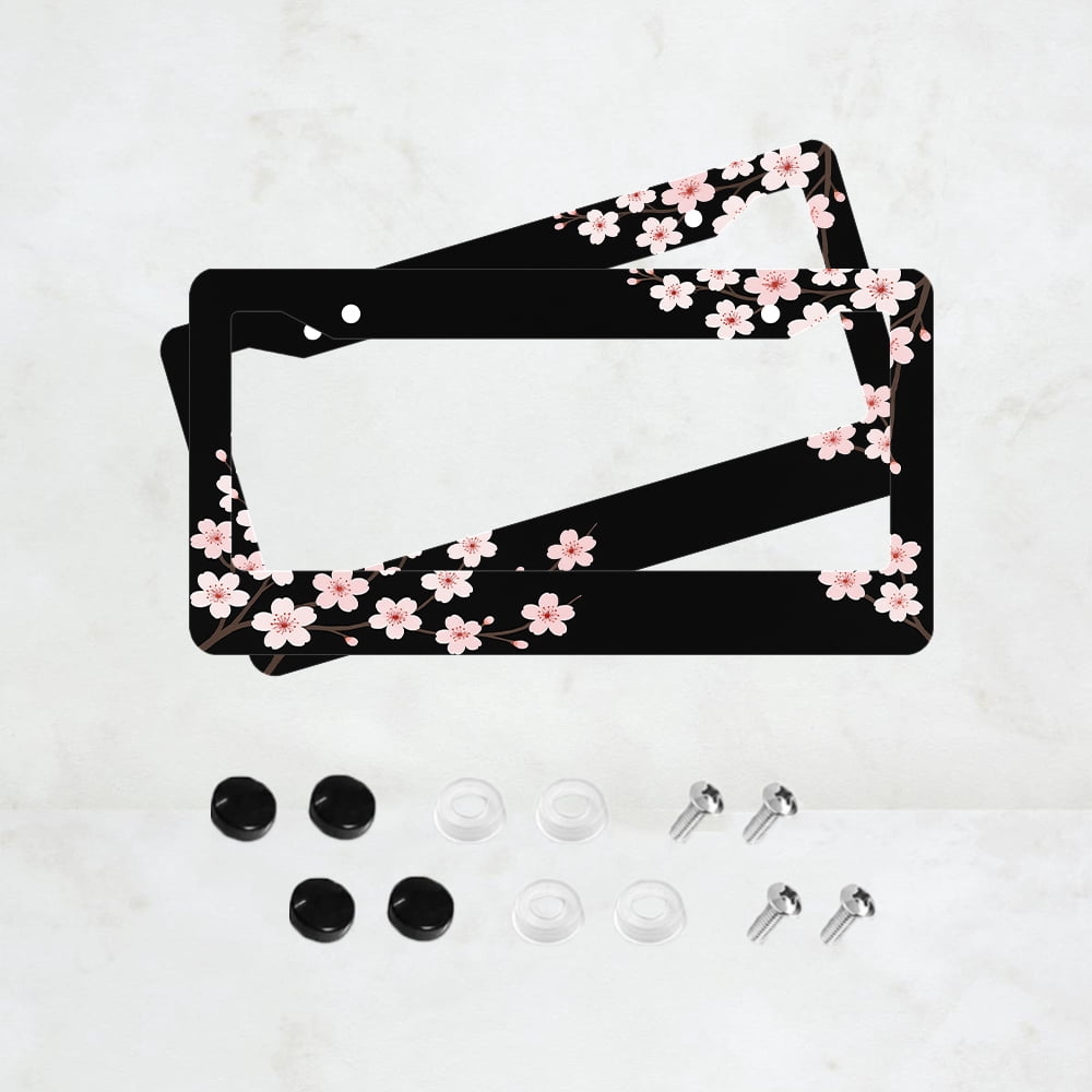 2PC Cherry Blossoms License Plate Prame Aluminum Rust-Proof Auto Parts ...