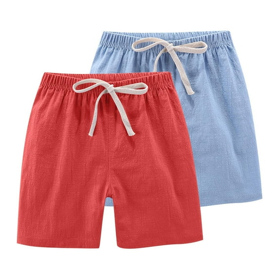 2PC Children's Cotton Linen Shorts Pants Boys Girls Elastic Waist ...