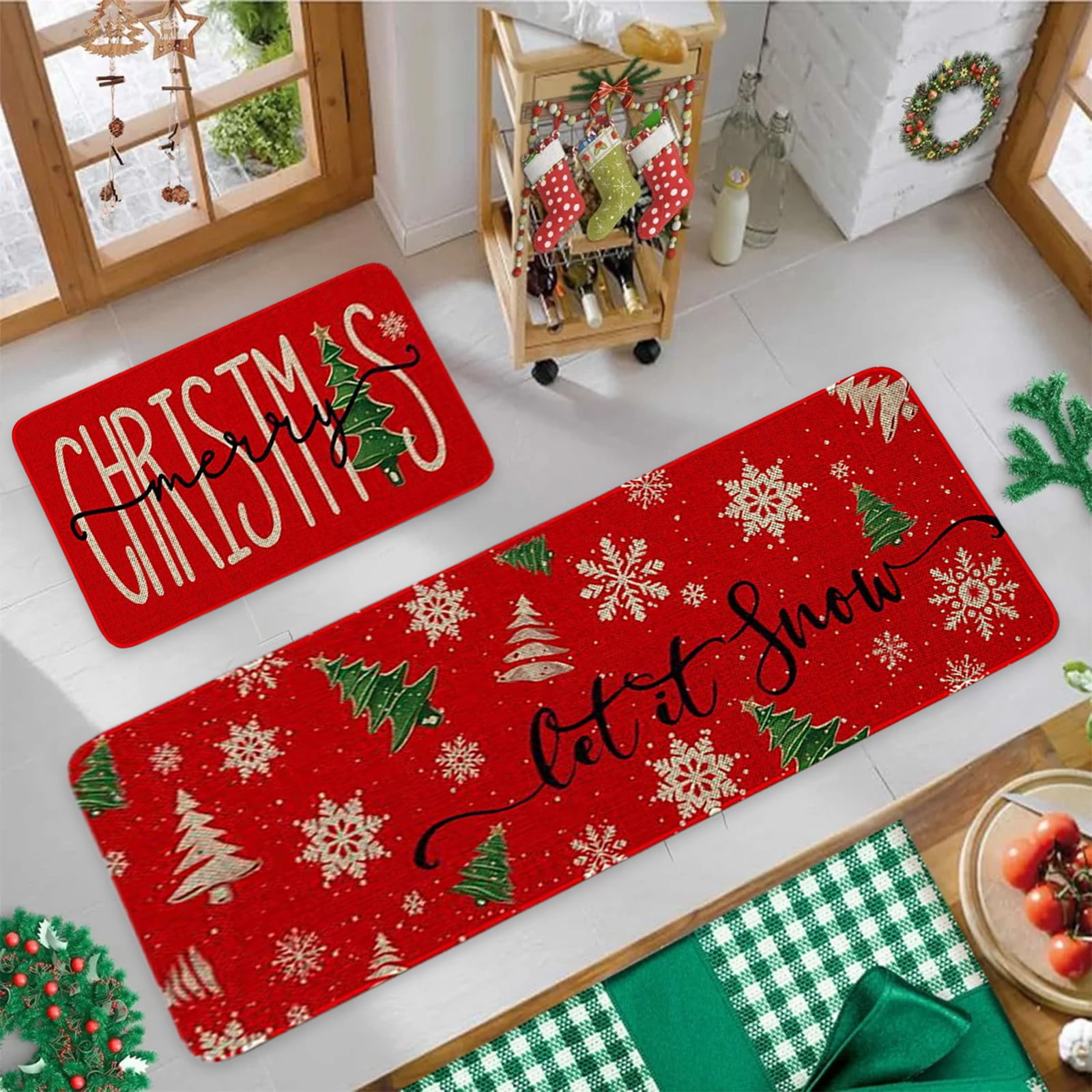 2PC Christmas Kitchen Rugs, Soft Large Floor Mats, Non Slide Backing ...