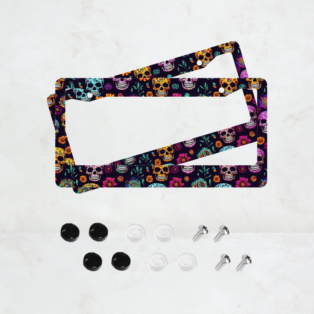 2PC Colorful Skull License Plate Prame Aluminum Auto Parts License ...