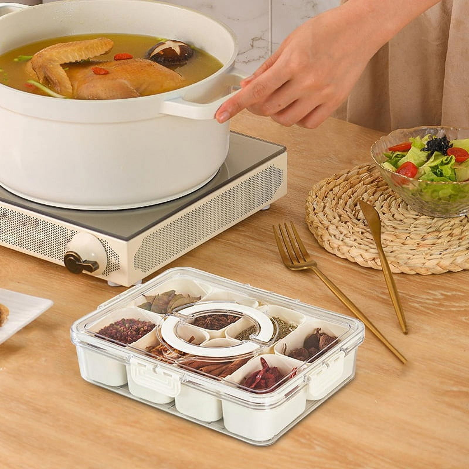 2PC Condiment Jars with Tray Small Dividers Countertop Spice Organizer ...
